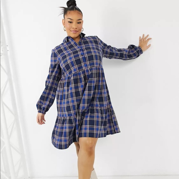 New Look | Dresses | Nwt New Look Curve Button Front Plaid Flannel Mini ...